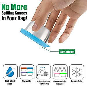 MeetUhome Salad Dressing Container To Go 6 x 1.69 oz Set, Reusable Stainless Steel Condiments Containers with Lids Mini Dips Sauce Cups for Kids Lunch Bento Box Leak-Proof Travel Small Food Storage