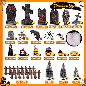 Halloween Village Ornaments Accessories Miniatures Include Pumpkins Skeletons Scary Dead Warlock Tombstones Coffin Spiders Pine Trees Fence Figurines for Hallowmas Party Decor
