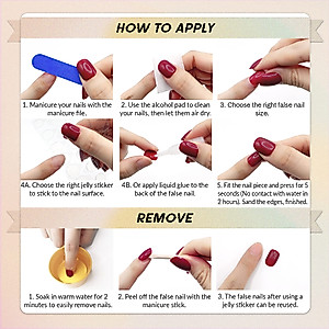 Qsnidy Press on Nails Square - White French Pink Fake Nails Medium Glossy Acrylic Full Cover Glue on Nails for Women and Girls, Natural Fit Stick On Nails in 12 Sizes - 24 Nails Kit