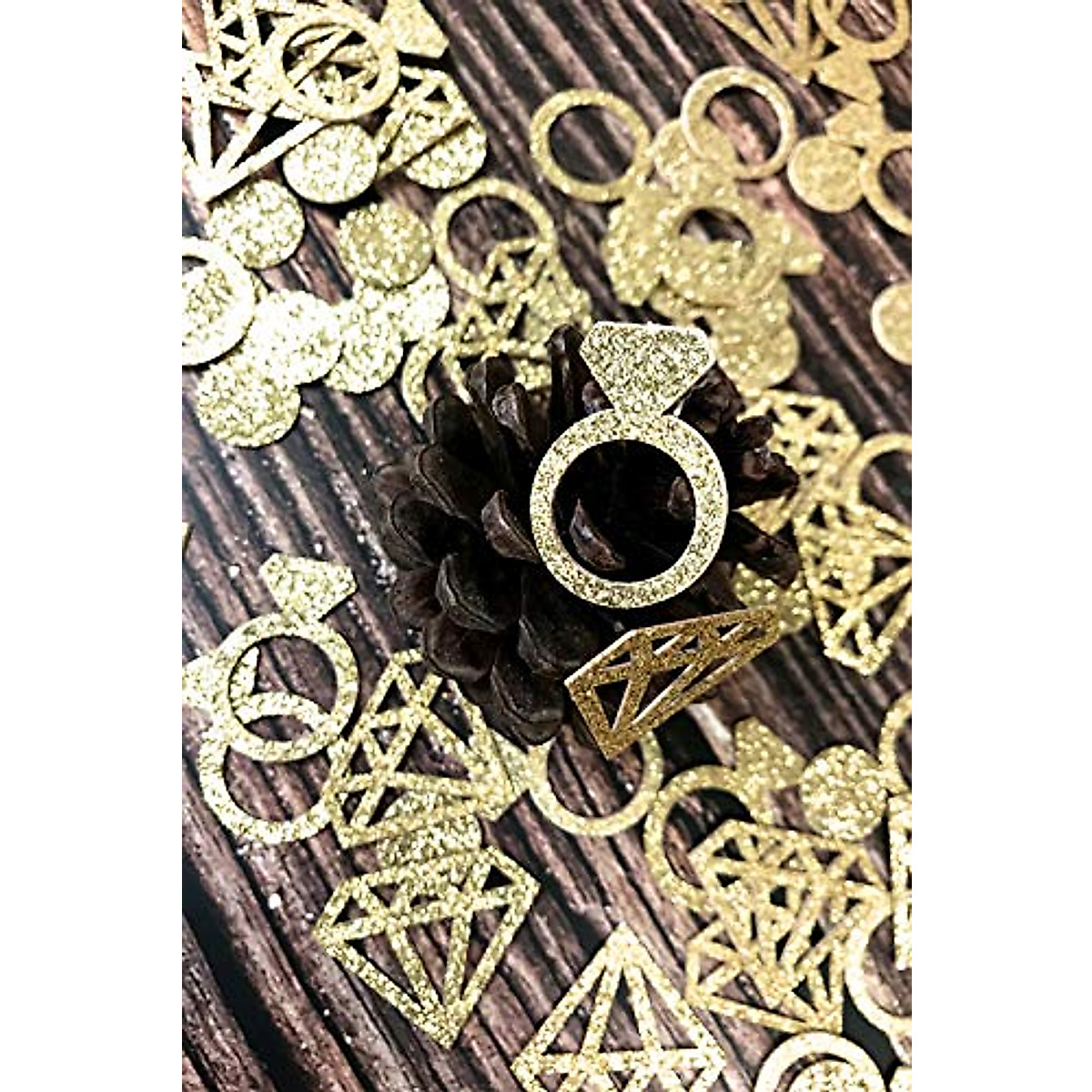 Gold Confetti (300Pcs) Diamond ring confetti Glitter Confetti Wedding Table Decoration Party Table Confetti Bridal Shower Engagement party hen party decor Table Scatter Valentines Day Baby Shower