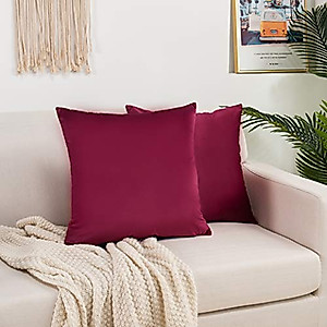 Elegant Comfort Pack of 2, Velvet Soft Solid Decorative Square Throw Pillow Covers Set Cushion Case for Sofa Bedroom Car, 20 x 20, Burgundy