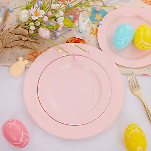 FLOWERCAT 60PCS Pink Plastic Plates - Heavy Duty Pink Plates Disposable for Party/Mother's Day/Wedding/Easter - Include 30PCS 10.25inch Pink Dinner Plates and 30PCS 7.5inch Pink Dessert/Salad Plates