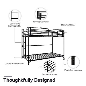 DHP Daven Easy Assembly Kids Bunk Bed, Twin Over Twin, Black