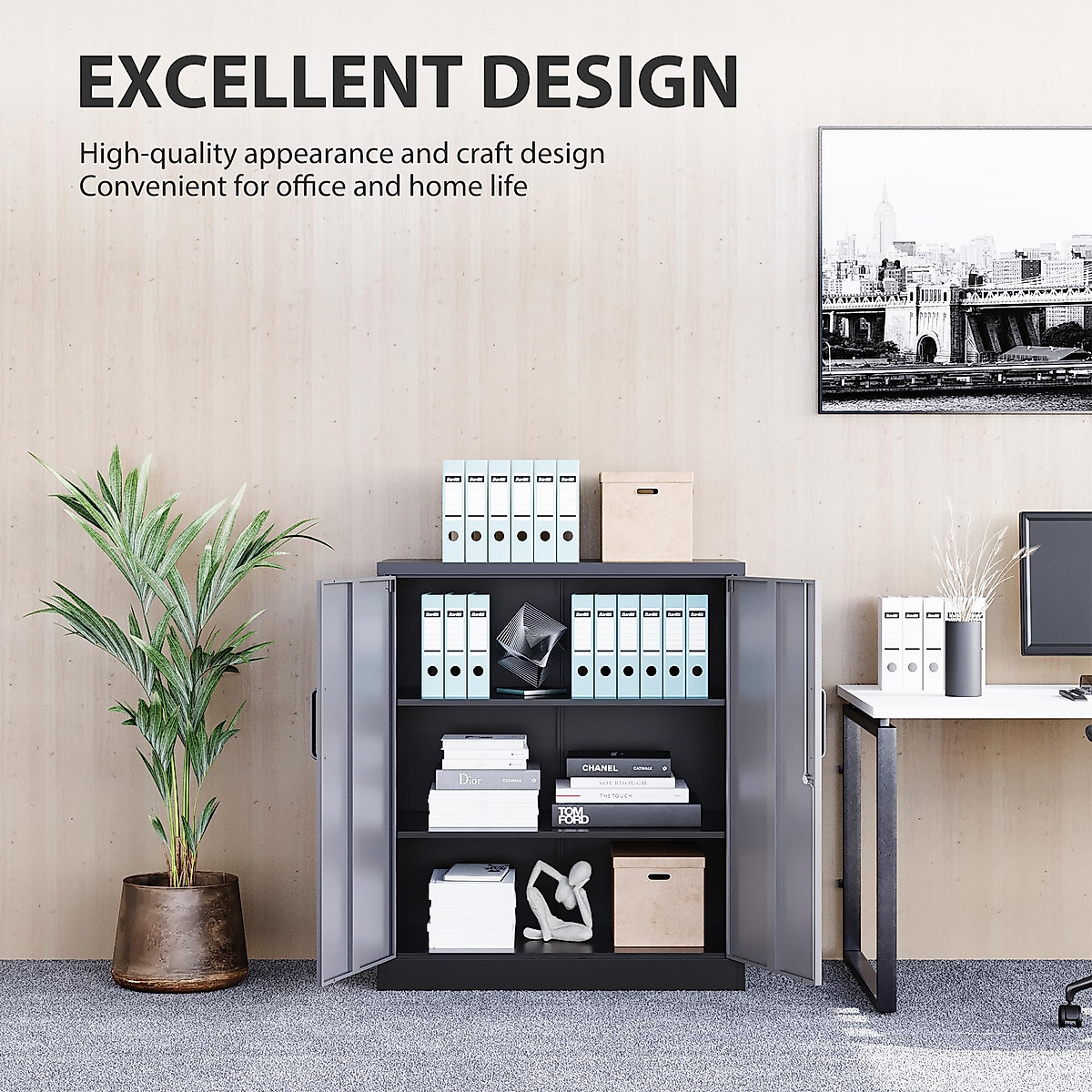 SISESOL Storage Cabinet with Doors and Shelves,Metal Storage Cabinet with Locking Doors,Small Metal Cabinets with Lock,Gray Garage Cupboard for Home Office,Garage,Shop