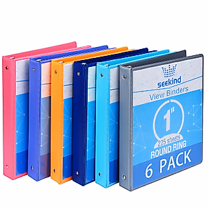 1 Inch 3 Ring Binders,SEEKIND View Binders,Holds Up to 8.5"11" Paper,Customizable Clear Cover,for Home,Office, and School Supply,6 Pack
