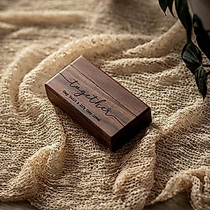 MUUJEE Together Double Ring Box - Engraved Slim Wooden Ring Case Box for Wedding Ceremony Engagement Proposal Ring Bearer Box - Anniversary Birthday Gift Ideas