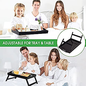 Artmeer Bed Tray Table with Foldable Legs,Bamboo Breakfast Tray with Handles Ideal for Sofa, Bed, Eating,Working,Used As Laptop Desk Snack Tray 2 Pack Black