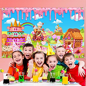 Avezano Candyland Banner Backdrop Sweet Donut Candy Background for Birthday Party Decoration Rainbow Candytown Baby Shower Photo Booth Banner, 70.8x43.3inch