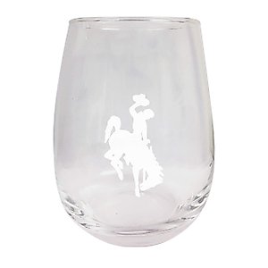 University of Wyoming Etched Stemless Wine Glass 15 oz 2-Pack Officially Licensed Collegiate Product