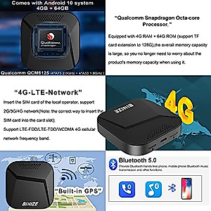 Binize Android 12 Multimedia Video Box Support Wireless Carplay&Android Auto, Carplay AI Box Carplay Streaming Support YouTube,Netflix