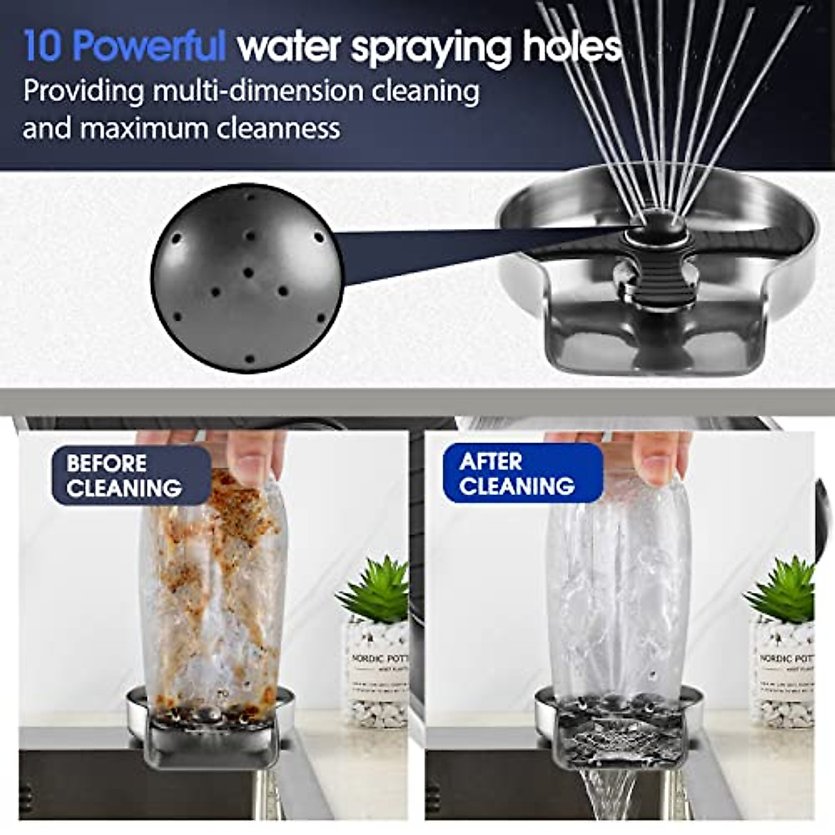 Metal Glass Rinser for Kitchen Sink,Bottle Washer,Faucet Bar Glass Rinser,Kitchen Sink Cup Rinser,Cup Cleaner for Sink,Brush Stainless