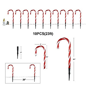 TQS 22" Cane Candy Lights - 6 Pack Christmas Candy Cane Pathway Markers Light Yard Lawn Garden Stakes Outdoor Decorations - Large Plastic Red Warm White Lights Christmas Party Holiday Decor