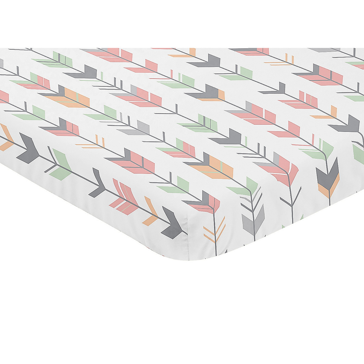 Sweet Jojo Designs Coral, Grey and Mint Baby Girl Fitted Mini Portable Crib Sheet for Mod Arrow Collection - for Mini Crib or Pack and Play ONLY