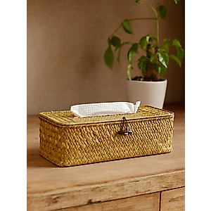 Seagrass Tissue Box Cover Rectangular Woven Napkin Holder Decorative for Bathroom Farmhouse (Natural, 10 x 5.5 x 4.2 Inch)