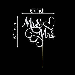 AMINJIE Silver Glitter Mr & Mrs Cake Topper - Wedding, Engagement, Wedding Anniversary Cake Toppers Decorations