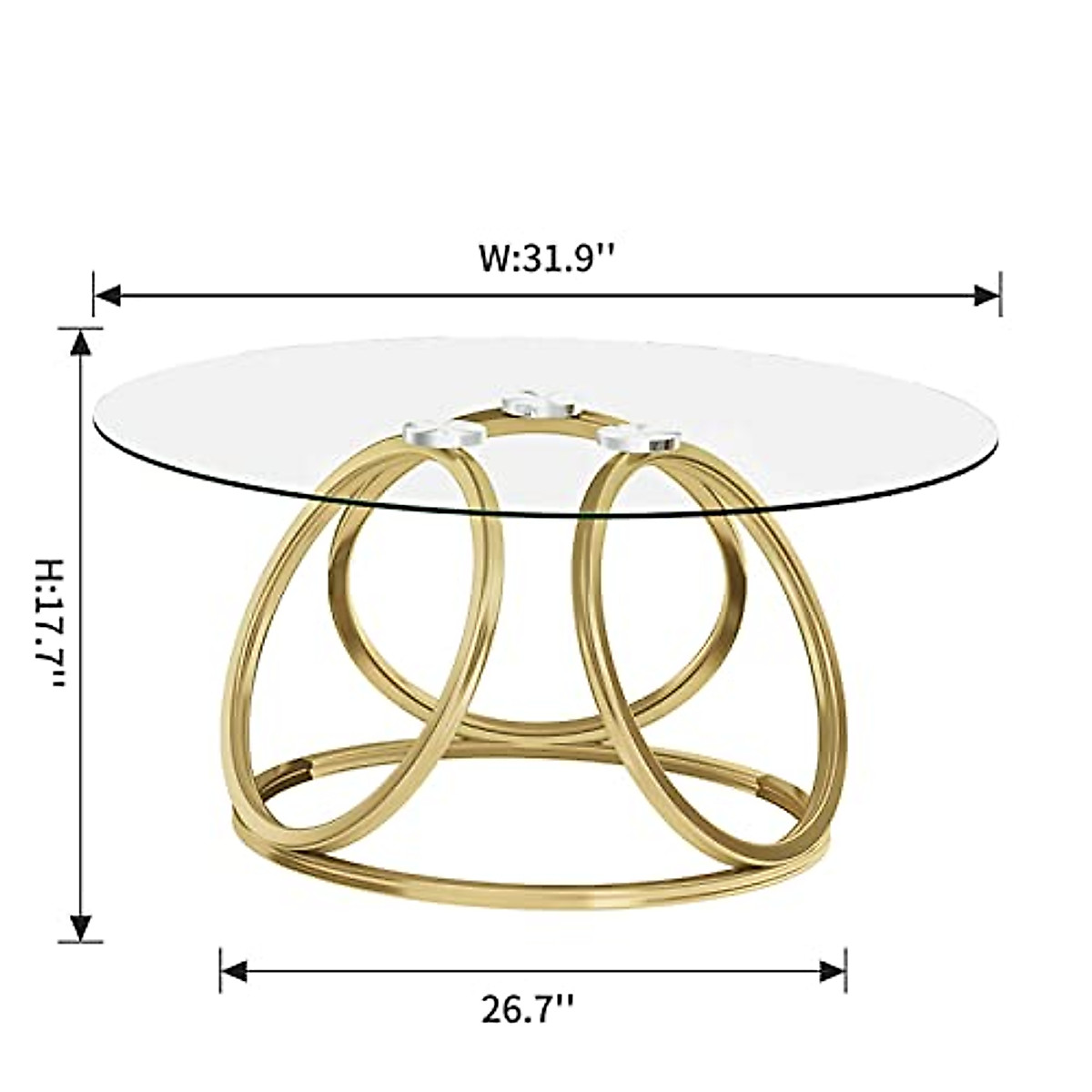 O&K FURNITURE Gold Coffee Table, Modern Round Glass Coffee Table for Living Room with Ring-Shaped Frames, Gold Glass Table for Home&Office,Gold Finish, 1PC