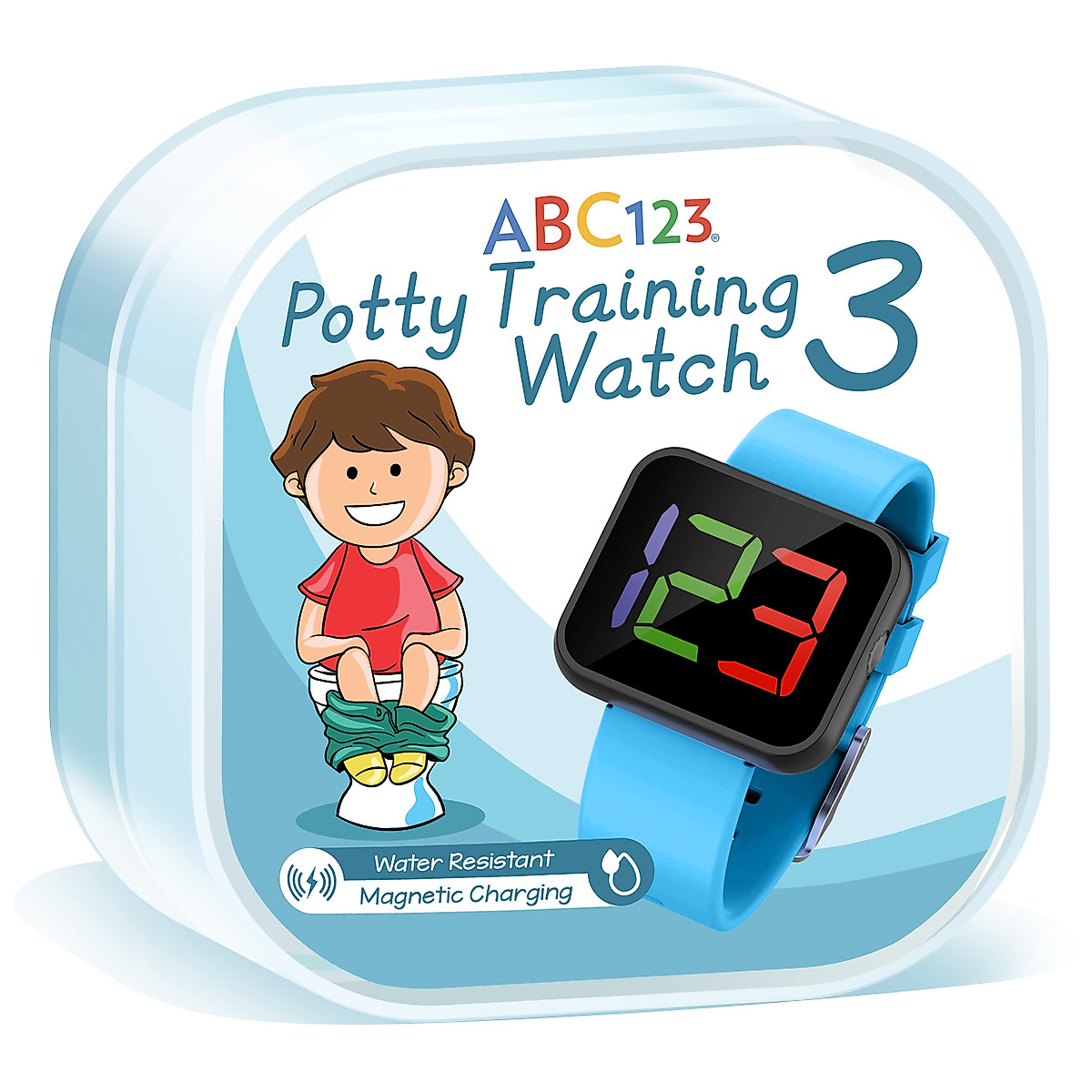 ABC123 Potty Training Watch 3 (2023 Edition) - Baby Reminder Water Resistant Timer for Toilet Training Kids & Toddler with Wireless Charging (Blue)