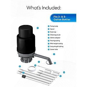 Brio-PU100 Universal Manual Drinking Water Pump - Fits Most 5-6 Gallon Water Bottles Including Glass (Grey/Black)