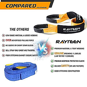 RAYTEEN Genuine 20,000lb Xtreme Heavy Duty Tree Saver | 8.2ft x 3in Vehicle Tow Strap with Reflective Sleeve & Reinforced Loops | Suits for 4x4 Offroad UTV ATV Trucks Boats