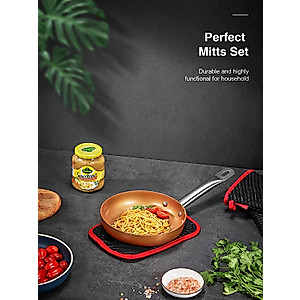 Oven Mitts Set of 4, Heat Resistant up to 572°F, Cotton Baking Gloves with Non-Slip Silicone, Cooking Gloves for Grilling and BBQ, Baking, Cooking, Black