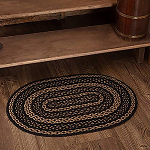VHC Brands Farmhouse Jute Oval Rug 20x30 Country Braided Flooring, Country Black and Tan