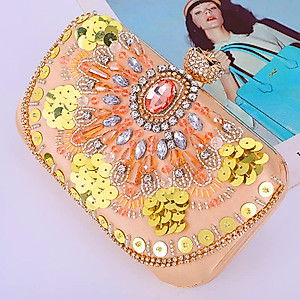 VEABEST Women Evening Handbag Rhinestone Sparkly Glitter Clutch Purse Wedding Clutch for Bridal Wedding Prom Party (Champagne 1)