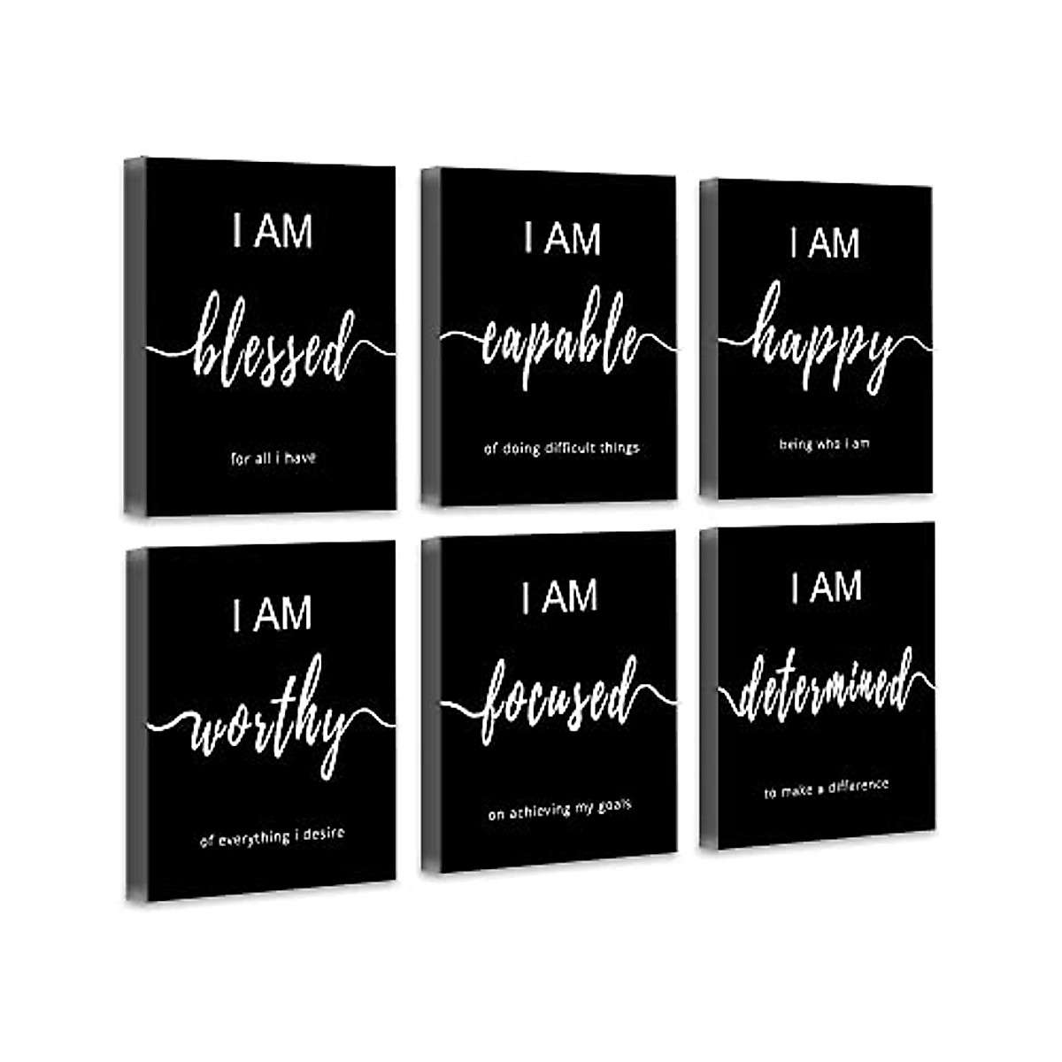 Drsoum Inspirational Wall Art Office Decor, Motivational Wall Art Prints for Office Bedroom Living Room Classroom,Black and White Daily Positive Affirmations Posters for Women Men Kids, Set of 6, 8"x10",FRAMED