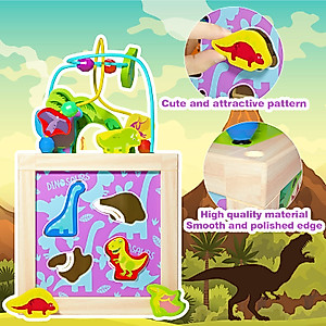 Fajiabao Wooden Baby Activity Cube 6-in-1 Montessori Toys Dinosaur Play Center Blocks Kids Bead Maze Shape Sorter Sensory Toys for Toddlers 6 12 9 18 Months 1 2 3 Year Old Boys Girls Birthday Gift