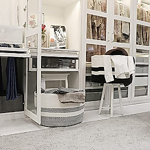 Numyton Extra Large Laundry Basket - Large Storage Basket for Blanket - 22" x22"x 14" - Woven Cotton Rope Basket - for Blankets, Toys, Towels, Clothes - White and Black