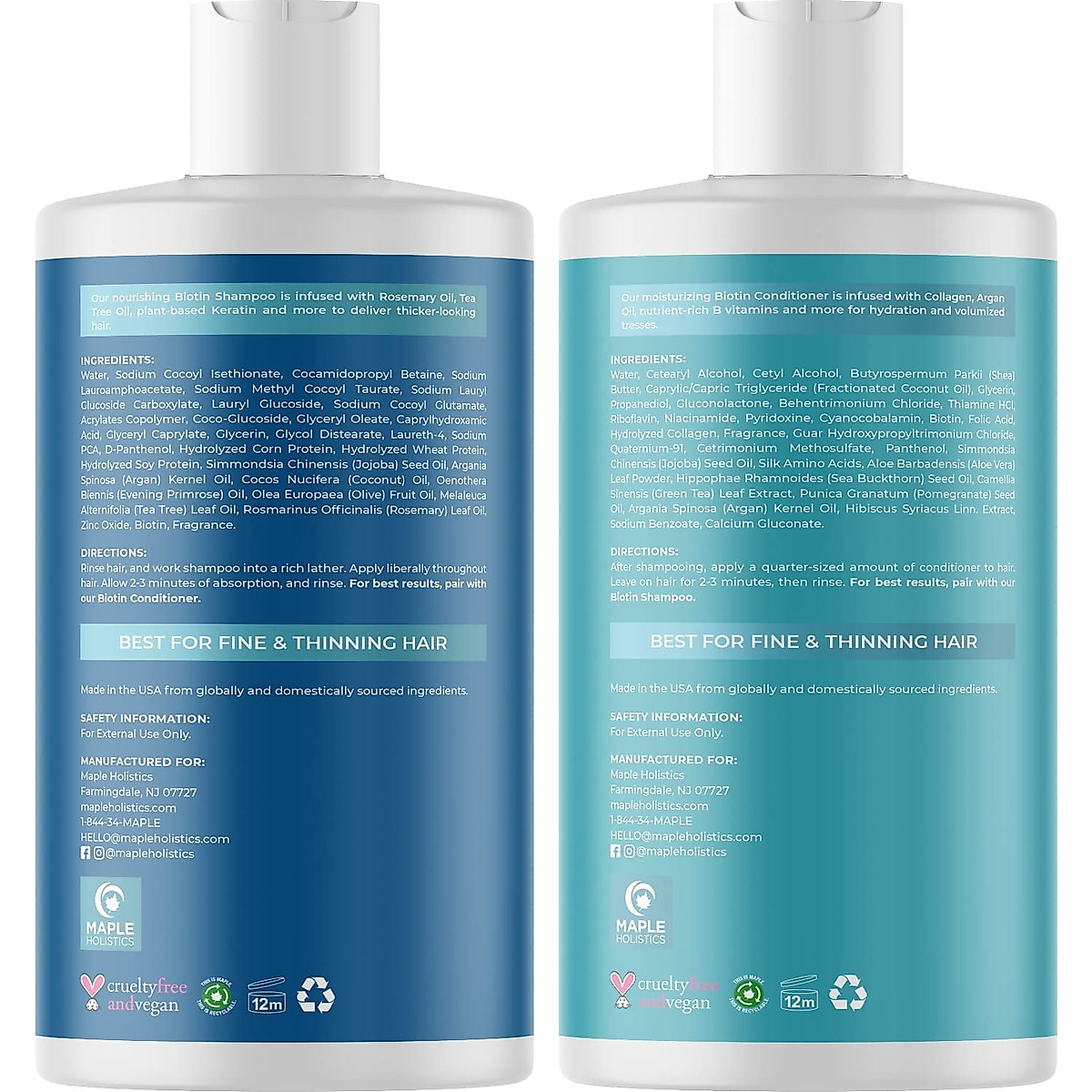 Volumizing Biotin Shampoo and Conditioner Set - Sulfate Free Shampoo and Conditioner for Dry Damaged Hair and Scalp Care - Volumizing Shampoo for Thinning Hair with Jojoba and Argan Oil for Hair Care