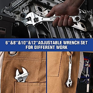WORKPRO 4-piece Adjustable Wrench Set, Forged, Heat Treated, Chrome-plated (6-inch, 8-inch, 10-inch, 12-inch)