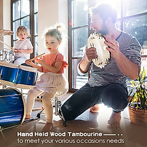 8 Pcs Wood Tambourine Adults Bulk Double Row Metal Jingle Hand Held Tambourine Jingles Assorted Size Tambourine Musical Educational Tambourine Gift Rhythm Percussion Instrument for Church Party KTV