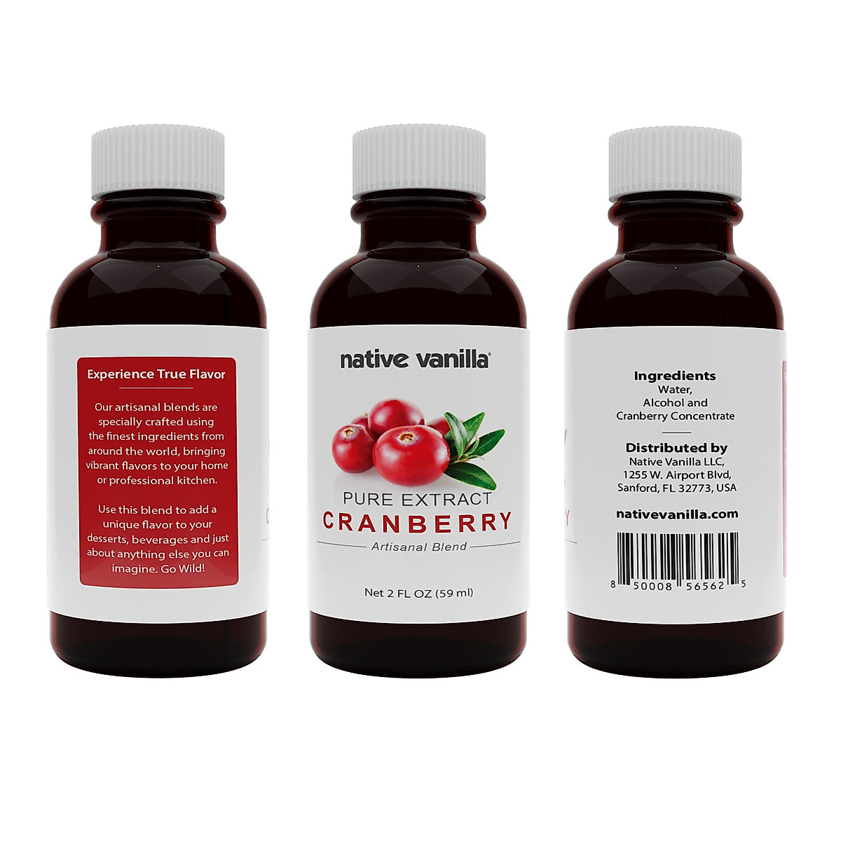 Native Vanilla - Pure Cranberry Extract - 2 Fl Oz - Pure Flavors and Extracts - Perfect for Cooking, Baking, and Dessert Crafting