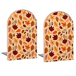 Vintage Autumn Leaves Foliage Book Ends Decorative Wood Bookends for Shelves Kids Room Desk Home Office Book Stoppers for Magazines,Books, DVDs, 1 Pair/2 Pieces(5x3.1 in)