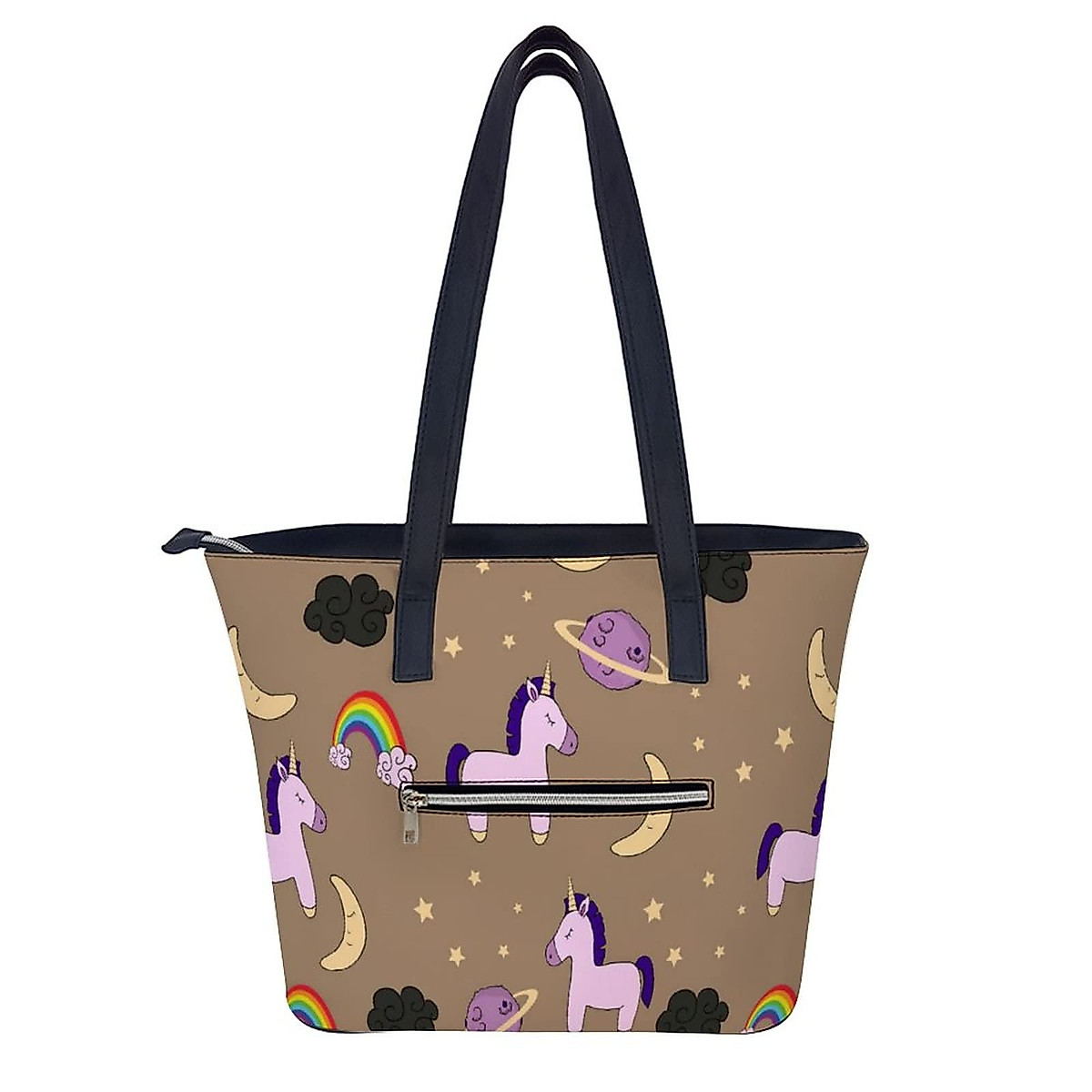 Cartoon Style Unicorn Women's Tote Bag PU Leather Shoulder Bag Handbags Purse For Work Shopping Travel