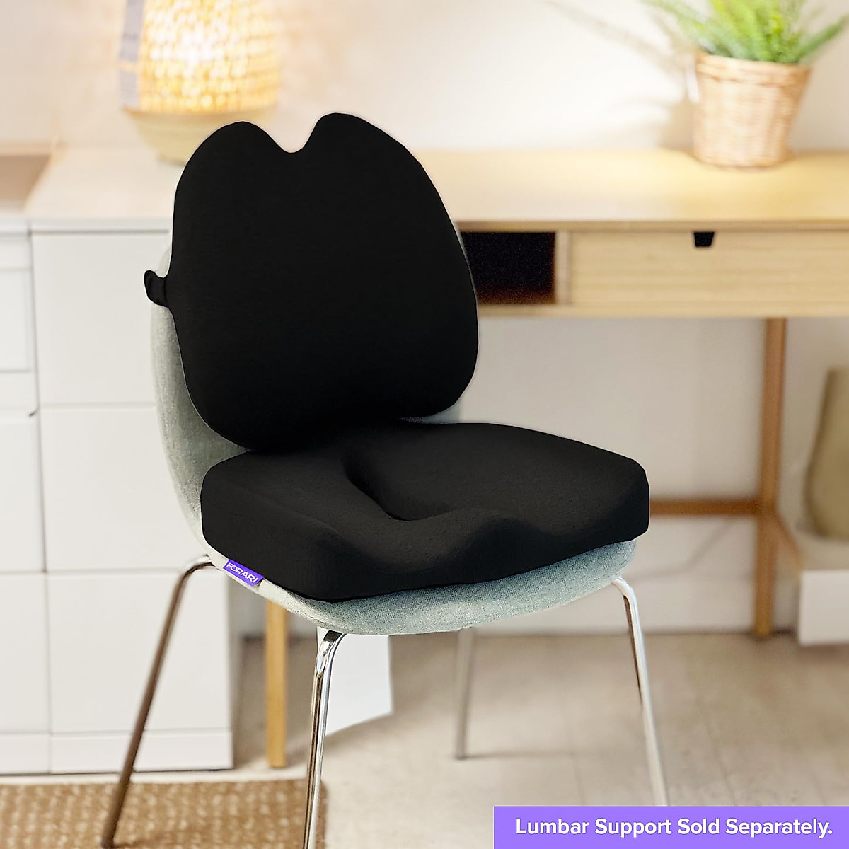 FORARI® Patented Seat Cushion for Desk Chair - Firm & Thick, Best for Back & Hip Pain Relief, Comfort for Long Sitting, with Never-Flat Gel Insert - Coccyx, Sciatica, Tailbone (Black)