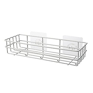 Bathroom Shelf Organizer Shower Caddy Storage Kitchen Rack With Traceless Transparent Adhesive No Drilling Black Roll up Dish Drying Rack