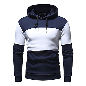 Maiyifu-GJ Men's Patchwork Slim Fit Hoodies Color Block Sport Hooded Sweatshirt Long Sleeve Contrast Color Pullover Hoodie (Dark Blue,4X-Large)