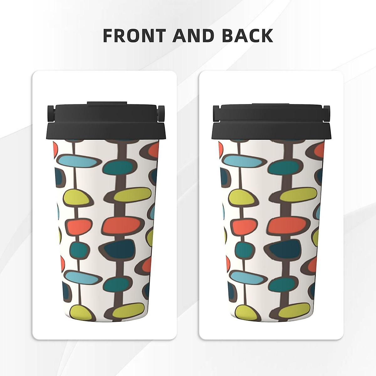 Vacuum Coffee Cup Modern Graph Mid Century Geometric Atomic 16oz Licorice - Leak-Proof Lid For Hot/Cold,Suitable For Office.