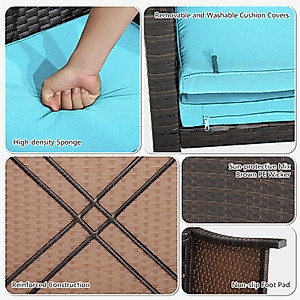 Tangkula 5 Pieces Wicker Patio Furniture Set, Patiojoy Conversation Chair and Ottoman Set with Single-Door Storage Coffee Table and Cushions, Outdoor Lounge Chair Chat Set, Space-Saving (Turquoise)