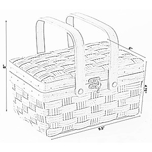 Vintiquewise Small Woodchip Picnic Basket with Cover and Folding Handles