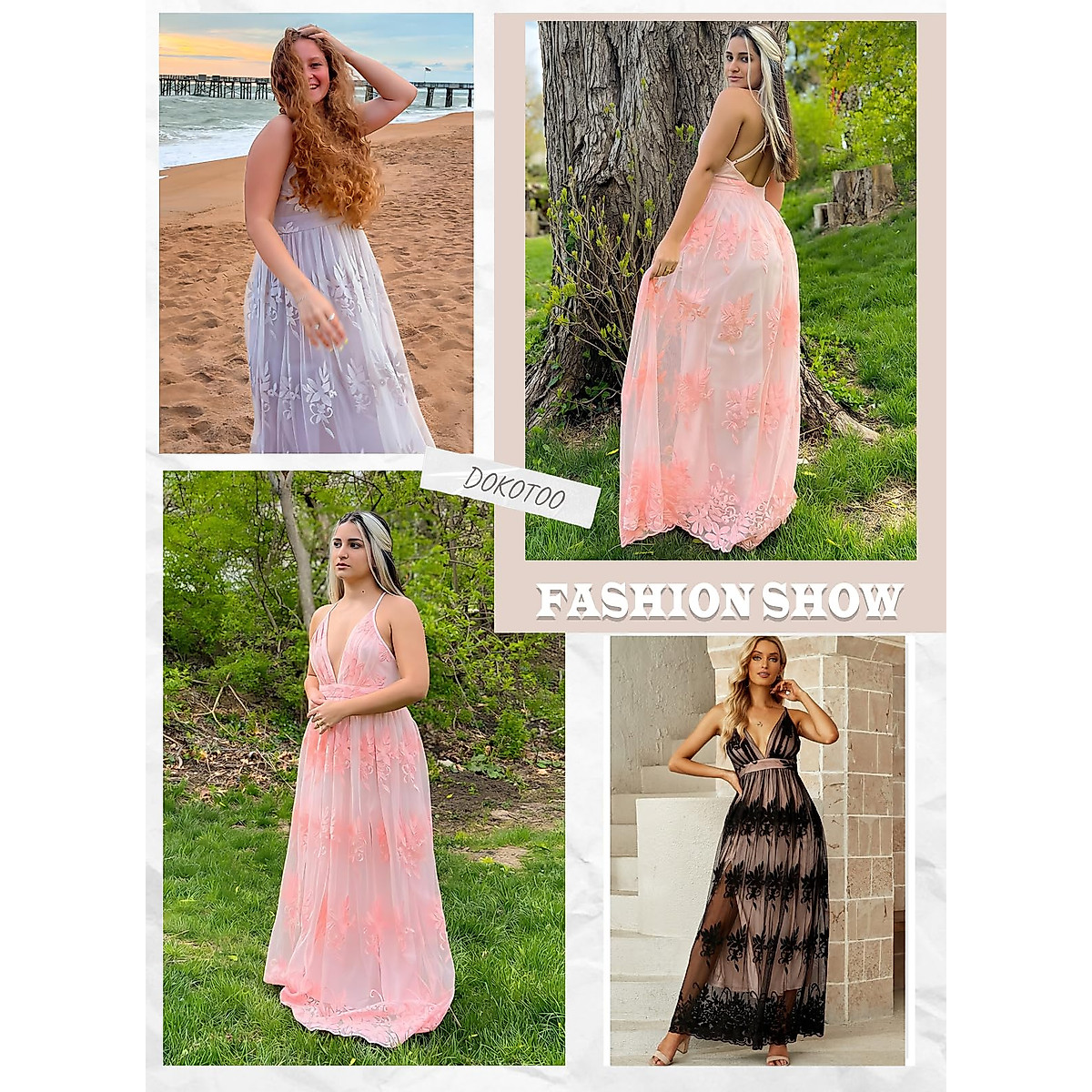 Dokotoo Womens Sexy V Neck Sleeveless Spaghetti Straps Elegant Embroidered High Slit Sheer Mesh Dresses Backless Maxi Long Formal Evening Party Prom Dress Bridesmaid Wedding Guest Dresses White Small