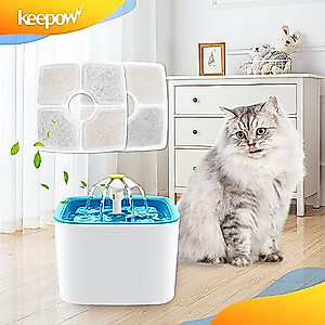 KEEPOW Cat Fountain Filter, 6 Pack Pet Filter Replacement for 84oz/2.5L Square Cat Fountain Dog Water Dispenser, Triple Filtration System