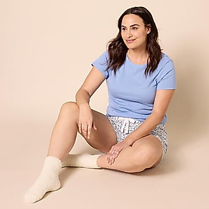 Amazon Essentials Women's Poplin Short and Sleep Tee Set, Blue Floral, Large