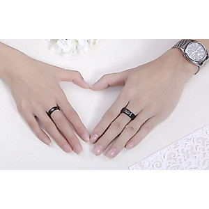 LAVUMO King and Queen Rings for Couples - 2pcs His Hers Stainless Steel Matching Ring Sets for Him and Her - Promise Engagement Wedding Band Black Comfort Fit (Men 9 & Women 9)