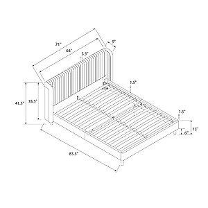Novogratz Holly Upholstered Wingback Bed Frame, Queen, Ivory Velvet