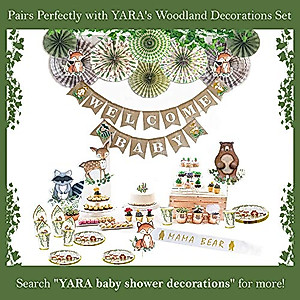 YARA Woodland Baby Shower Decorations For Boy & Girl| Jungle Safari Gender Neutral Forest Animal Decor| Party Supplies Kit with Rustic Burlap Welcome Baby Banner, Creature Cut Outs, Fans & Ivy Garland