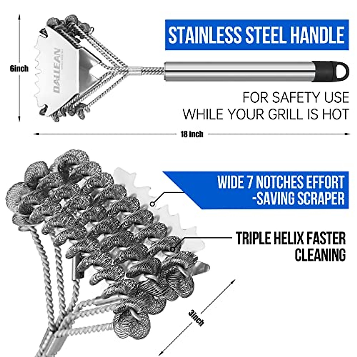 BBQ Grill Brush Bristle Free for Outdoor Grill, Grill Accessories with Replaceable Grill Brush Head, TH-2218 Grate Cleaner,BBQ Cleaning Brush,Grill Brush Set, Bristle Free Grill Brush and Scraper