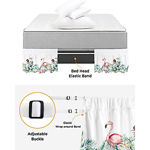 Palm Tree Leaf Flamingos Bed Skirt Queen Size 16 Inch Drop,Adjustable Elastic Wrap Around Bed Skirts Pleated Luxury Dust Ruffles For Twin Full Queen Cal King Bed,Animal Bird Summer Fall Tropical Plant