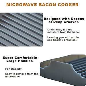 JILLMO Bacon Cooker for Microwave Oven, Microwave Bacon Cooker Bacon Maker, Food-Grade Silicone Microwave Bacon Tray, Grey